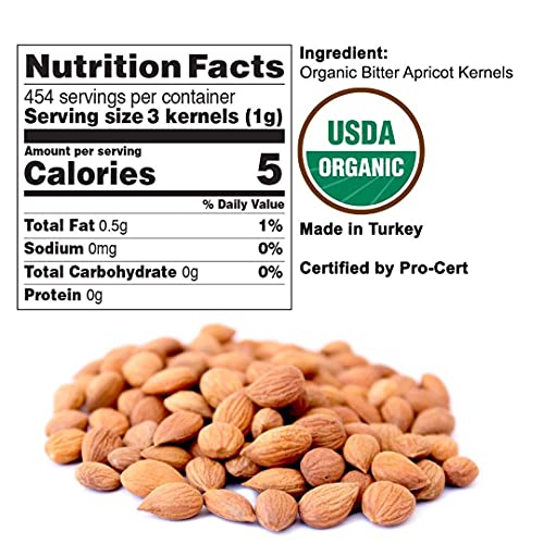 Bitter Apricot Kernels Organic Raw (1LB) -100% USDA Organic Certified – Product of Turkey (Free Electronic Book)