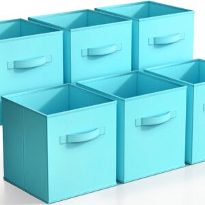 Sorbus Foldable Storage Cubes - 6 Fabric Baskets for Organizing Pantry, Closet, Shelf, Nursery, Playroom, Toy Box, Cubby - 11 Inch Dual Handle Collapsible Closet Organizers and Storage Bins (Aqua)