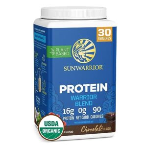 vegan organic protein powder plant-based | bcaa amino acids hemp seed soy free dairy free gluten free synthetic free non-gmo | chocolate 30 servings | warrior blend by sunwarrior.