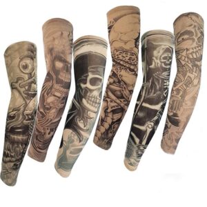 pinkiou temporary tattoo arm sleeves for men/women, fake tattoo sleeves outdoor sun protective cover body art fake arm accessories 6 pcs tattoo sleeves (l)