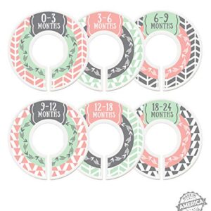 Modish Labels Baby Clothes Size Dividers, Baby Closet Organizers, Closet Size Dividers, Baby Closet Organizers, Clothes Organizer, Girl, Woodland, Arrows, Nordic, Boho, Pink, Mint, Gray (Baby)