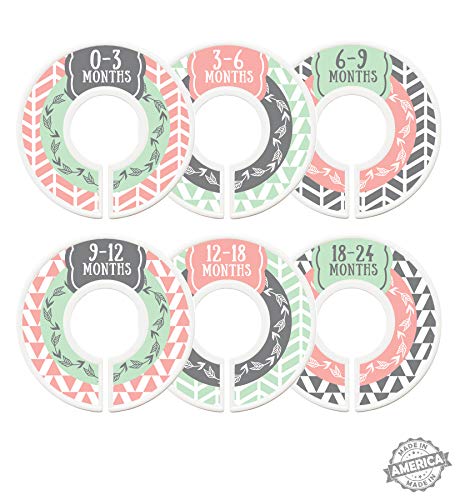 Modish Labels Baby Clothes Size Dividers, Baby Closet Organizers, Closet Size Dividers, Baby Closet Organizers, Clothes Organizer, Girl, Woodland, Arrows, Nordic, Boho, Pink, Mint, Gray (Baby)