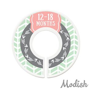 Modish Labels Baby Clothes Size Dividers, Baby Closet Organizers, Closet Size Dividers, Baby Closet Organizers, Clothes Organizer, Girl, Woodland, Arrows, Nordic, Boho, Pink, Mint, Gray (Baby)