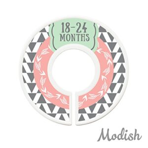 Modish Labels Baby Clothes Size Dividers, Baby Closet Organizers, Closet Size Dividers, Baby Closet Organizers, Clothes Organizer, Girl, Woodland, Arrows, Nordic, Boho, Pink, Mint, Gray (Baby)