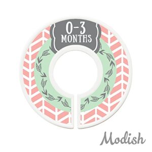 Modish Labels Baby Clothes Size Dividers, Baby Closet Organizers, Closet Size Dividers, Baby Closet Organizers, Clothes Organizer, Girl, Woodland, Arrows, Nordic, Boho, Pink, Mint, Gray (Baby)