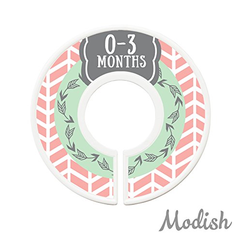 Modish Labels Baby Clothes Size Dividers, Baby Closet Organizers, Closet Size Dividers, Baby Closet Organizers, Clothes Organizer, Girl, Woodland, Arrows, Nordic, Boho, Pink, Mint, Gray (Baby)