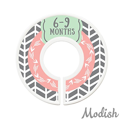 Modish Labels Baby Clothes Size Dividers, Baby Closet Organizers, Closet Size Dividers, Baby Closet Organizers, Clothes Organizer, Girl, Woodland, Arrows, Nordic, Boho, Pink, Mint, Gray (Baby)