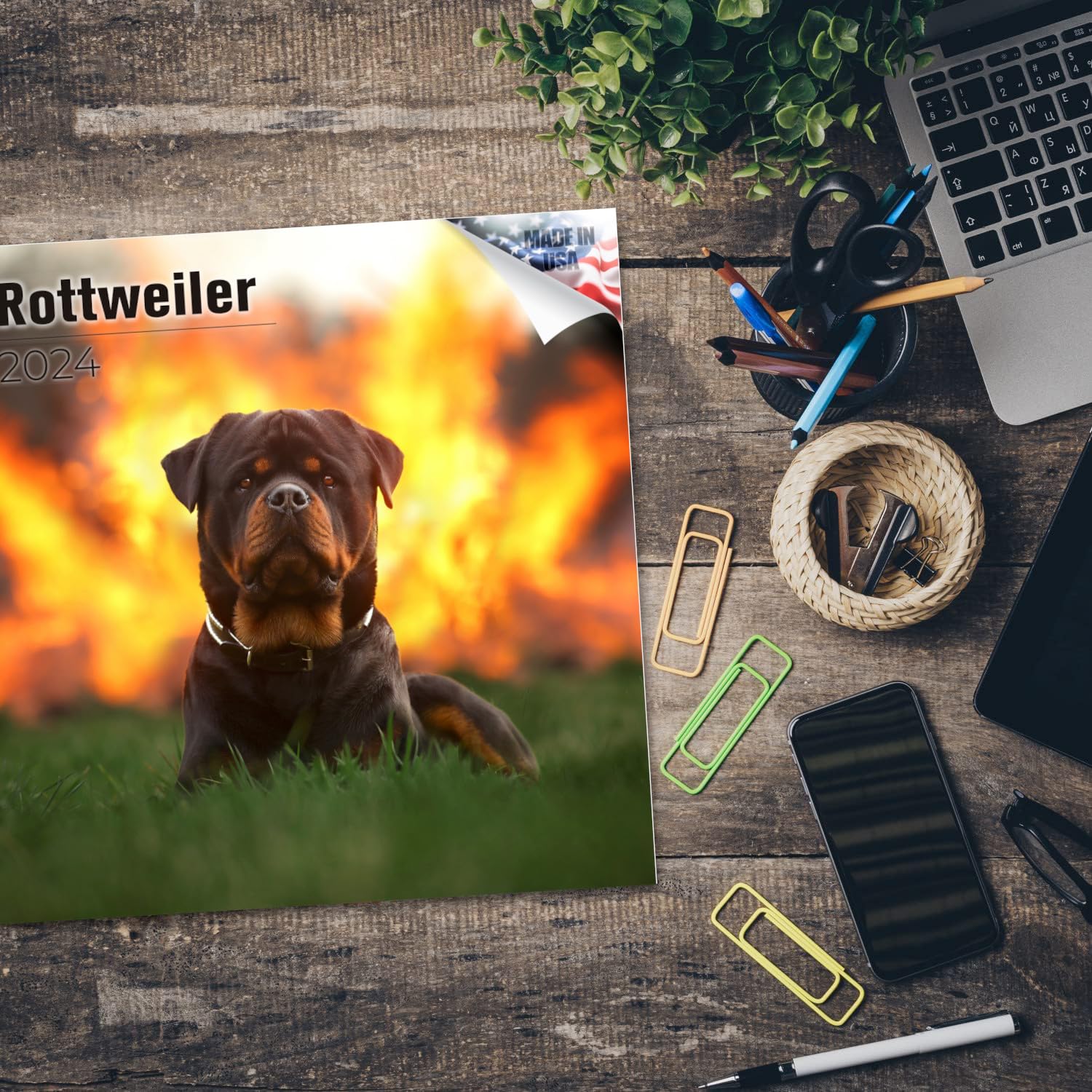 2023 2024 Rottweiler Calendar - Dog Breed Monthly Wall Calendar - 12 x 24 Open - Thick No-Bleed Paper - Giftable - Academic Teacher's Planner Calendar Organizing & Planning - Made in USA