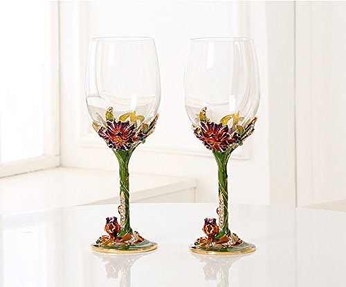 Bestbling Dragonfly Enamel Handcraft Artisan Painted Wine Glass Gift, Set of 2