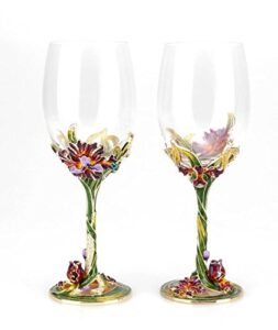 bestbling dragonfly enamel handcraft artisan painted wine glass gift, set of 2