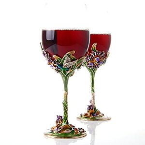 Bestbling Dragonfly Enamel Handcraft Artisan Painted Wine Glass Gift, Set of 2