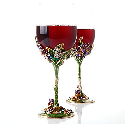 Bestbling Dragonfly Enamel Handcraft Artisan Painted Wine Glass Gift, Set of 2