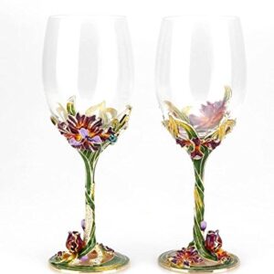 Bestbling Dragonfly Enamel Handcraft Artisan Painted Wine Glass Gift, Set of 2