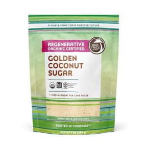 big tree farms organic coconut sugar, vegan, gluten free, paleo, certified kosher, cane sugar alternative, substitute for baking, non gmo, low glycemic, unrefined, fair trade, golden, 1 lb