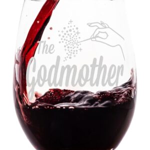 The Godmother Etched Stemless Wine Glass - Premium Quality, Handcrafted Glassware, 15 oz., Collectible Gift Item for Godparents, Birthdays, & Special Occasions