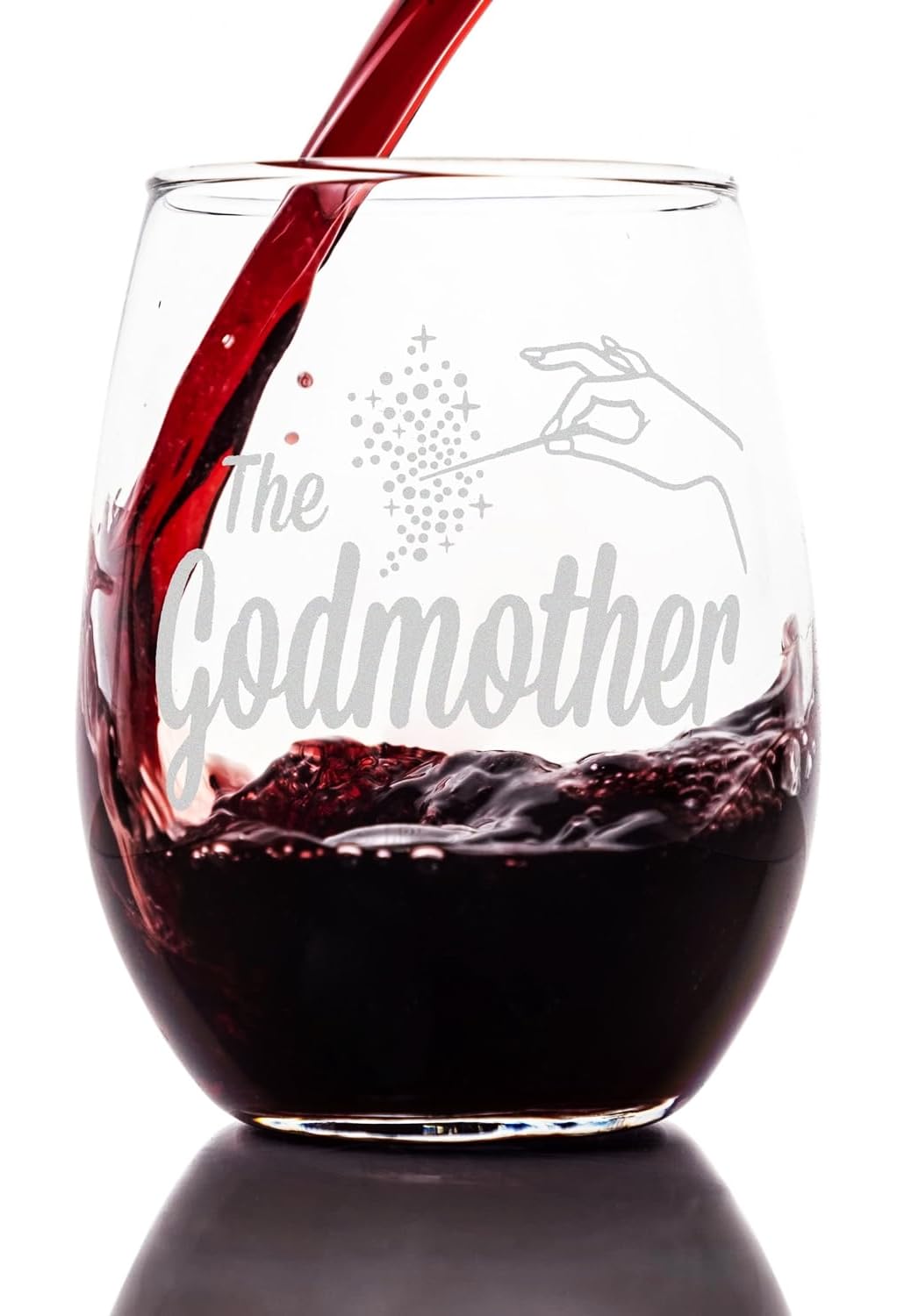 The Godmother Etched Stemless Wine Glass - Premium Quality, Handcrafted Glassware, 15 oz., Collectible Gift Item for Godparents, Birthdays, & Special Occasions