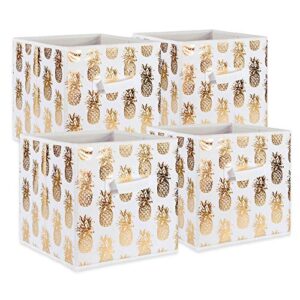 dii non woven polyester storage bin, metallic pineapple, white & gold, small set of 4