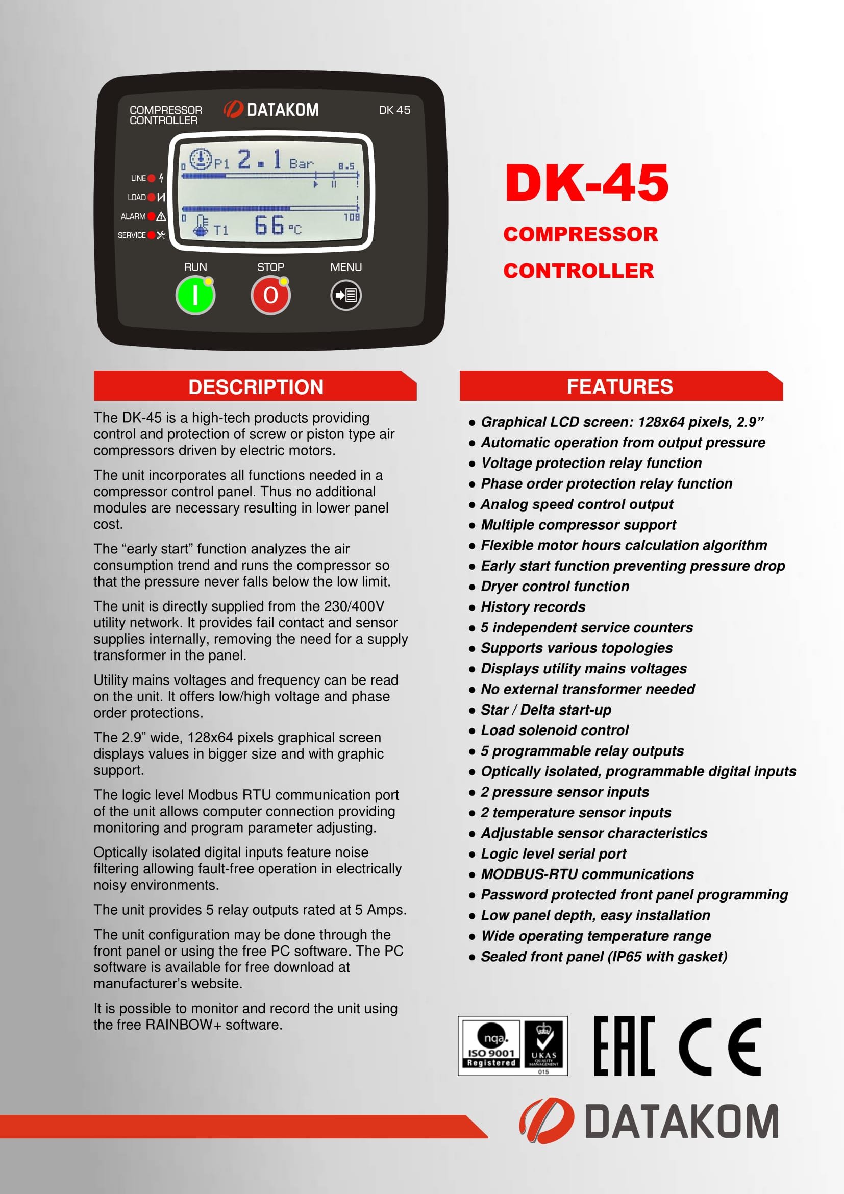 DATAKOM DK-45 Electric Motor Driven Compressor Controller