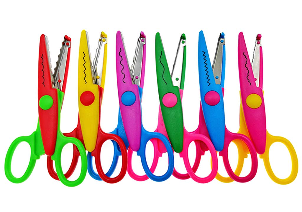 Kinteshun Lacework Wavy Paper Edger Scissors Pinking Shears Set for Handcraft Works(6pcs,Different Cutting Effects)