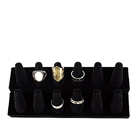 Adorox 2 sets of Finger Black Velvet Ring Trays Accessory Foam Pads Showcase Counter Top Display Jewelry Holder 5.5'' Holiday Gift Christmas