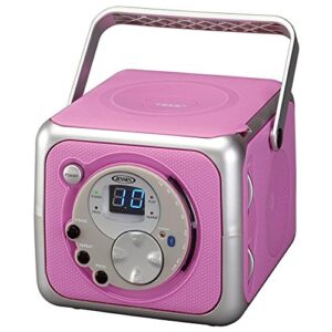 jensen cd-555 pink cd bluetooth boombox portable bluetooth music system with cd player +cd-r/rw & fm radio with aux-in & headphone jack line-in limited edition (pink)