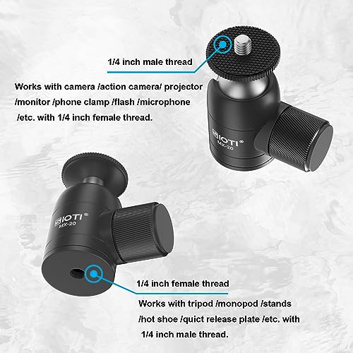 SIOTI Tripod Mini Ball Head, Swivel Mini Ball Head, Panoramic 360° Vertical Pan 90°, Compatible with Digital Camera/Compact DSLR/Cell Phone/Monopod/Light Stand/Action Camera etc.