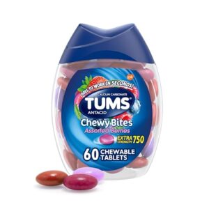 tums chewy bites antacid tablets for chewable heartburn relief and acid indigestion relief, assorted berries - 60 count