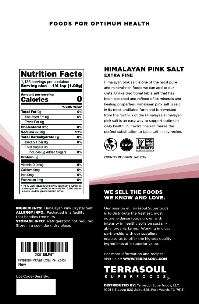 Terrasoul Superfoods Himalayan Pink Salt, 2.5 Lbs - Extra Fine | Trace Minerals