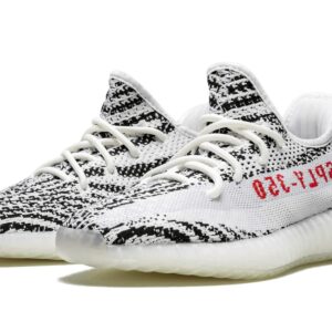 adidas Mens Yeezy Boost 350 V2 Zebra White/Black-Red Fabric Size 10.5