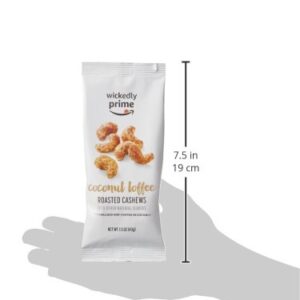 Amazon Brand - Wickedly Prime Roasted Cashews, Coconut Toffee, Snack Pack, 1.5 Ounce (Pack of 15) Package May Vary