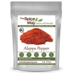 the spice way - premium aleppo pepper |4 oz.| crushed aleppo pepper flakes (halaby pepper/pul biber/marash chili flakes) popular in turkish and middle eastern/mediterranean cooking