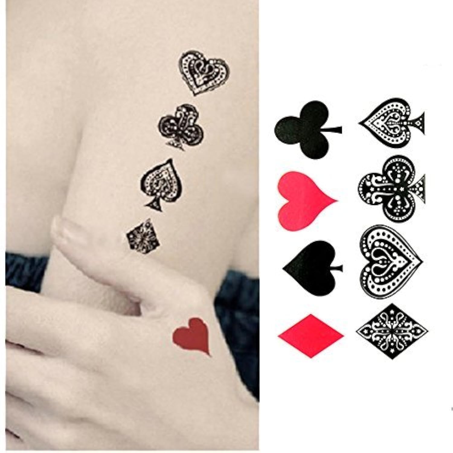 Oottati Small Cute Temporary Tattoo Hearts of Spades of Spades (Set of 2)