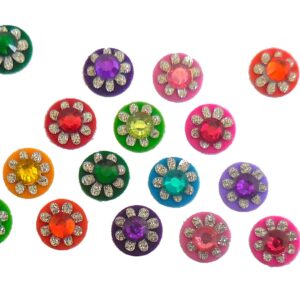 India Crafts ™ 4 Packs - 64 Colorful Crystal Bindi Velvette round face jewels Tika (Round Crystal)