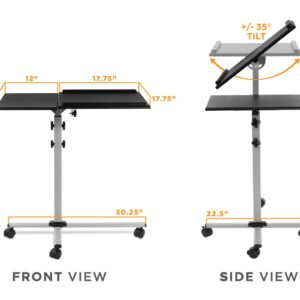 Mount-It! Rolling Laptop Tray and Projector Cart, Height Adjustable Presentation Cart with Wheels | Overbed Table with Tilting Tabletop (MI-7945)