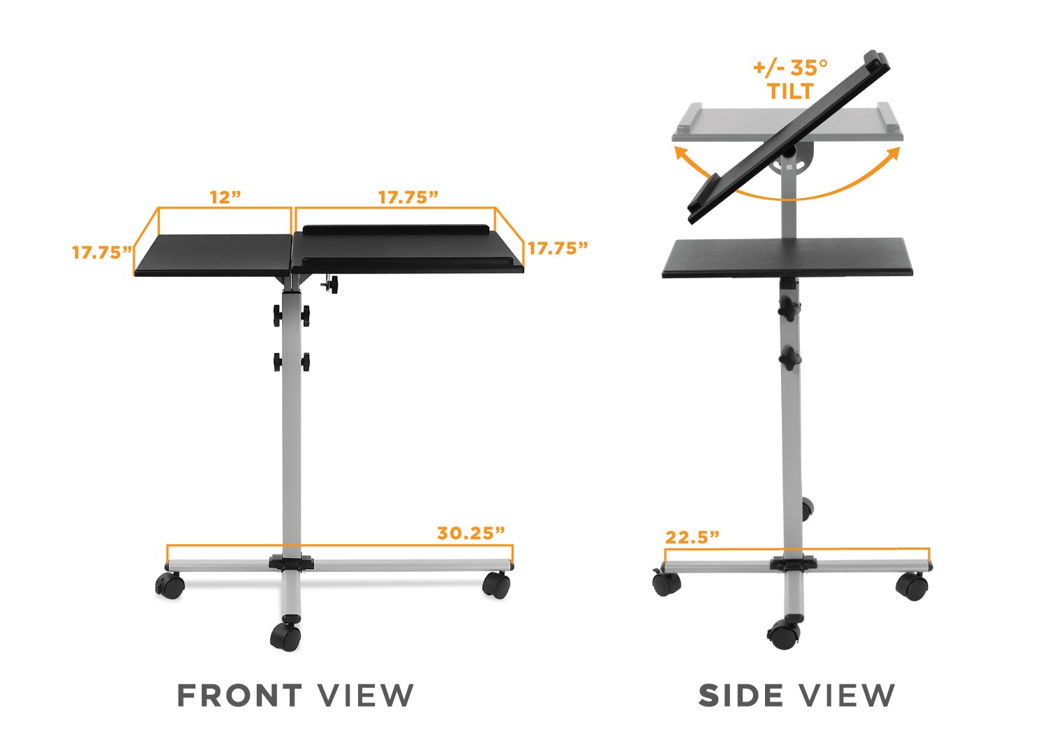 Mount-It! Rolling Laptop Tray and Projector Cart, Height Adjustable Presentation Cart with Wheels | Overbed Table with Tilting Tabletop (MI-7945)