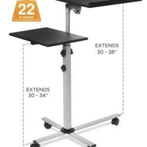 Mount-It! Rolling Laptop Tray and Projector Cart, Height Adjustable Presentation Cart with Wheels | Overbed Table with Tilting Tabletop (MI-7945)