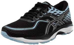 asics gel-cumulus 19 women's running shoe, black/porcelain blue/white, 7 m us