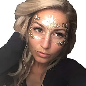 Gold Temporary Tattoos by Golden Ratio Tats, Metallic Festival Face Paint, Gold and White Masquerade Tattoos (Wifey Face Mask)