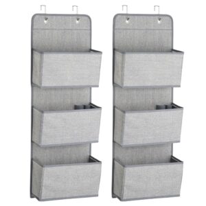 mDesign Fabric Baby Nursery Hanging Organizers for Over the Door Storage for Kids - 3 Pocket Organizer Caddy, Hooks for Clothing, School, Diaper, Toy, Outfits, Lido Collection, Textured, 2 Pack - Gray