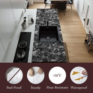 Very Berry Sticker Black Granite Countertop Wallpaper (24" x 118", Black) Waterproof Contact Paper Sticker Pull and Stick for Bathroom Kitchen