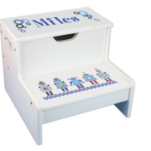 personalized boys storage step stool (robots)