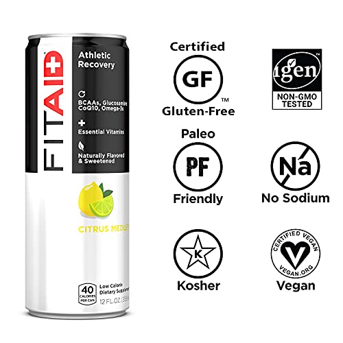 FITAID Recovery Blend, BCAAs, Glucosamine, Electrolytes, Green Tea, 100% Clean, Paleo, B-Complex, Vegan & Gluten-Free, No Sucralose, 12-oz. cans (Pack of 12)