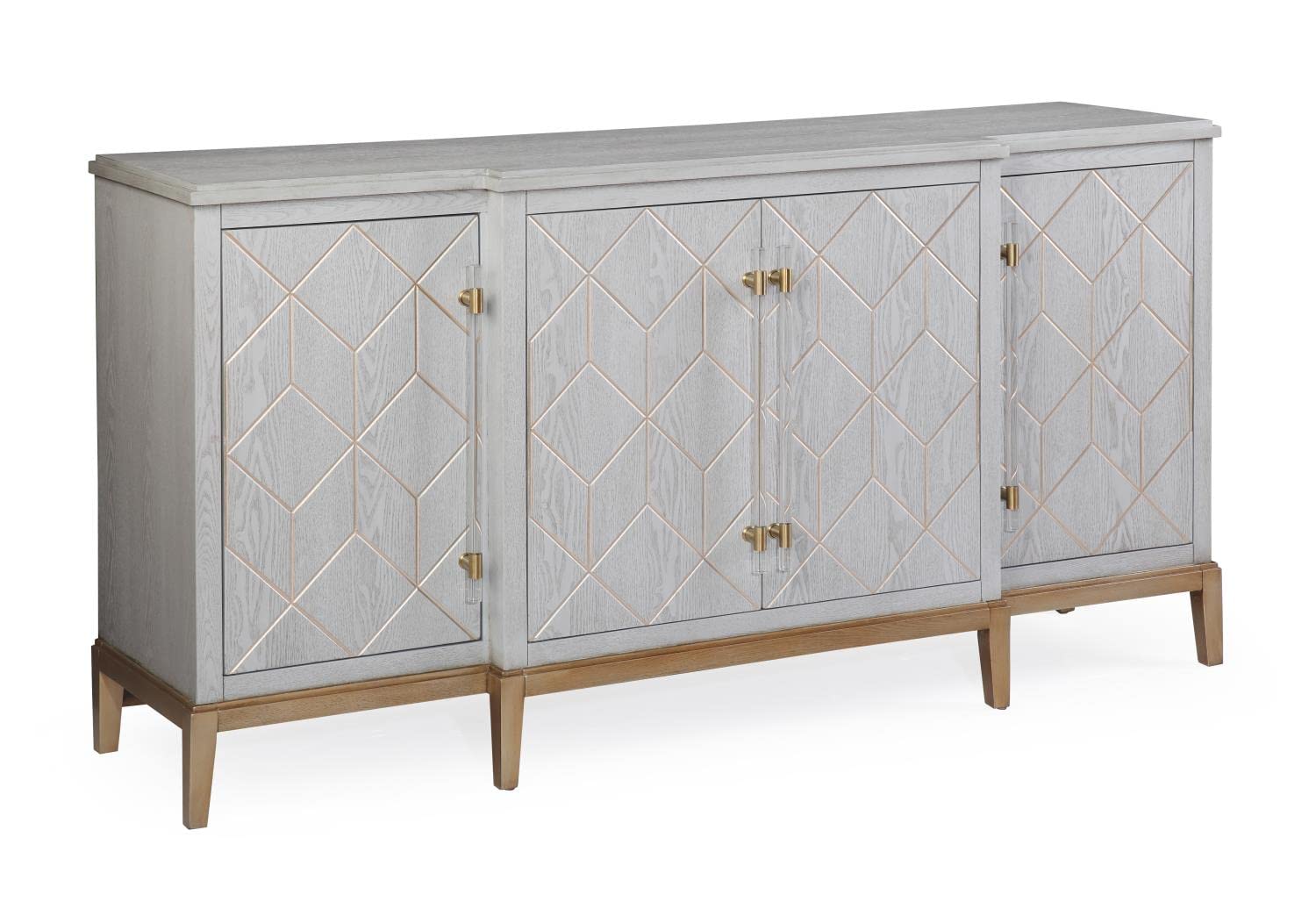 Bassett Mirror Company 2430-DR-576EC Perrine Server Oyster White, Satin Brass, 68" L x 19" W x 36" H