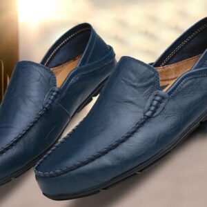 Go Tour Men's Premium Genuine Leather Casual Slip On Loafers Breathable Driving Shoes Fashion Slipper Blue 10.5/46