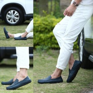 Go Tour Men's Premium Genuine Leather Casual Slip On Loafers Breathable Driving Shoes Fashion Slipper Blue 10.5/46