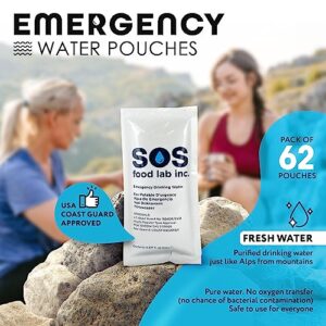 S.O.S. Emergency Water 5 year shelf life - 62 Individual 4.22 Oz Packets (With Tips)