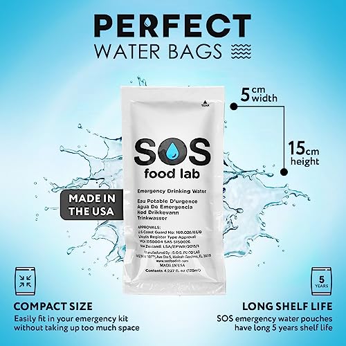 S.O.S. Emergency Water 5 year shelf life - 62 Individual 4.22 Oz Packets (With Tips)