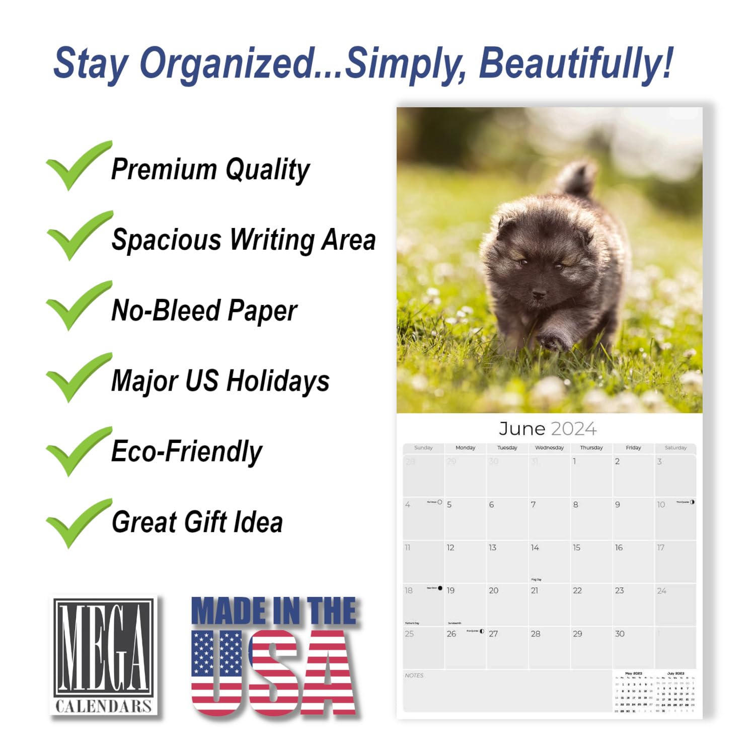 2023 2024 Keeshond Calendar - Dog Breed Monthly Wall Calendar - 12 x 24 Open - Thick No-Bleed Paper - Giftable - Academic Teacher's Planner Calendar Organizing & Planning - Made in USA