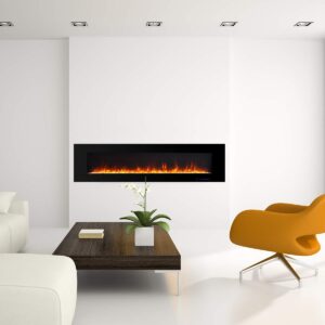 Valuxhome Electric Fireplace, 72 Inches Wall Mounted Fireplace with Overheating Protection, Thermostat, Timer & Remote, Log & Crystal, Touch Screen, 1500/750W, Black