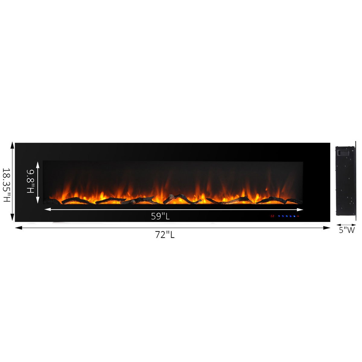 Valuxhome Electric Fireplace, 72 Inches Wall Mounted Fireplace with Overheating Protection, Thermostat, Timer & Remote, Log & Crystal, Touch Screen, 1500/750W, Black